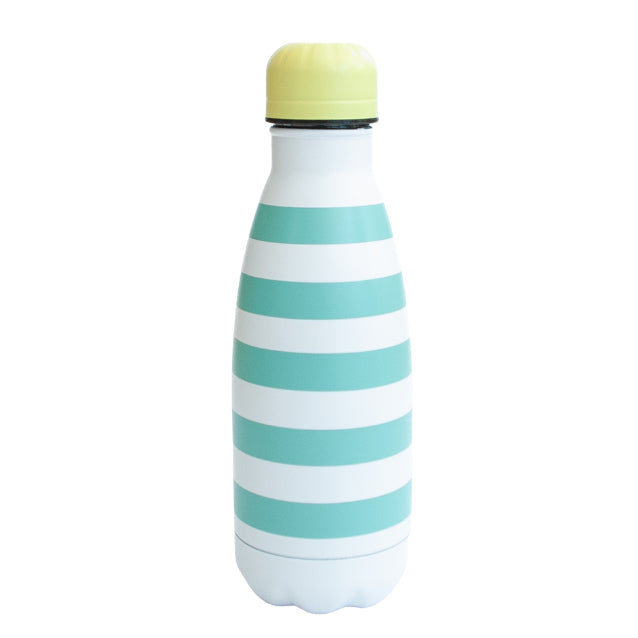 Mint Striped Carnival Stainless Steel Drink Bottle with lemon lid- 350 ml